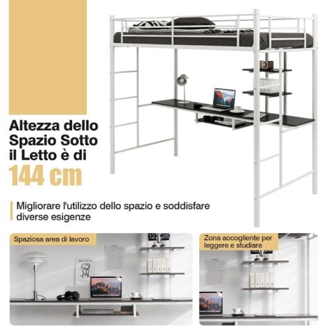 COSTWAY Letto a Soppalco in Metallo, Struttura del Letto Salvaspazio ...