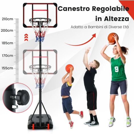 COSTWAY Canestro da Basket Regolabile in Altezza da 193 a 248 CM ...