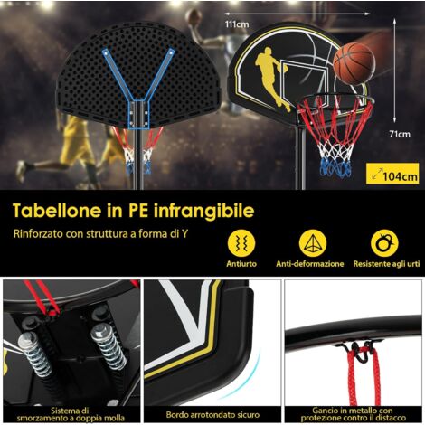 COSTWAY Canestro da Basket Portatile, Canestro Regolabile da 130 a 305 ...