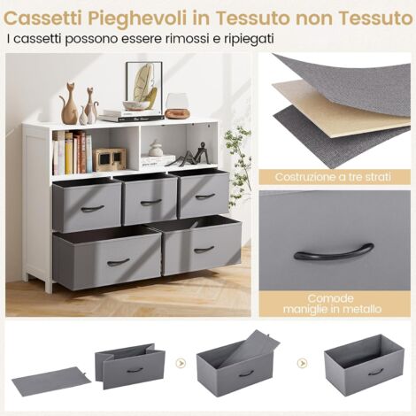 COSTWAY Cassettiera in Tessuto, Cassettiera con 5 Cassetti e 2 Ripiani ...