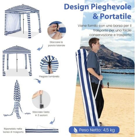COSTWAY Tenda da Spiaggia Pieghevole, 183 x 183 cm, Tenda da Mare Con ...
