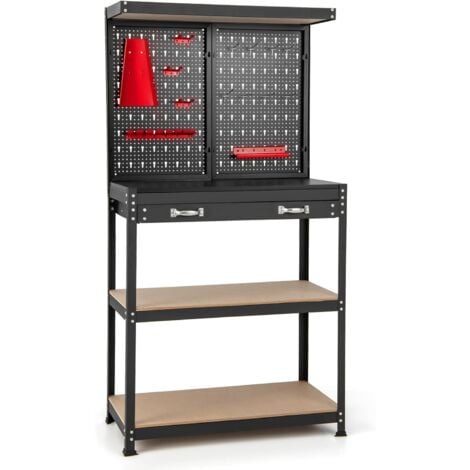 COSTWAY Banco da Lavoro con Pannello Forato, Banco da Lavoro con Scaffali e Cassetti per ...