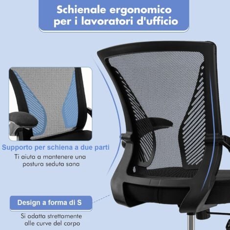 COSTWAY Sedia da Ufficio Ergonomica, Sedia Girevole Regolabile con Braccioli Ribaltabili ...