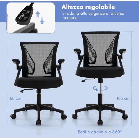 COSTWAY Sedia da Ufficio Ergonomica, Sedia Girevole Regolabile con Braccioli Ribaltabili ...