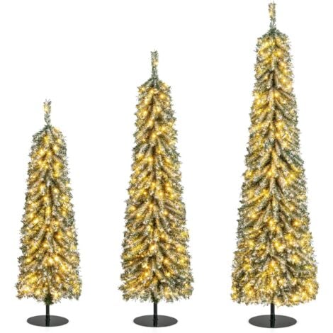 COSTWAY Albero di Natale Slim e Innevato con Luci 120/150 / 180 CM, Set di Alberi di Natale ...