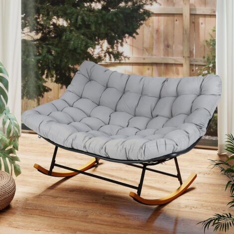COSTWAY Poltrona Dondolo a 2 Posti, Sedia Relax Ergonomica con Cuscino ...