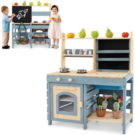 COSTWAY Cucina da esterno per bambini double face con lavello e lavagna ...