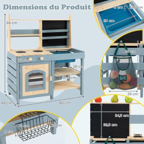 COSTWAY Cucina da esterno per bambini double face con lavello e lavagna ...