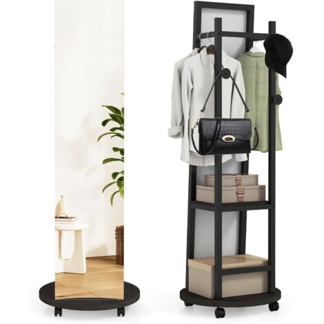 COSTWAY Appendiabiti con Specchio a Figura Intera, 3 Ganci e Ripiani ...