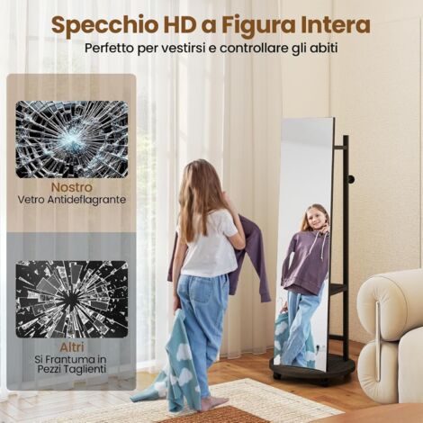 COSTWAY Appendiabiti con Specchio a Figura Intera, 3 Ganci e Ripiani ...