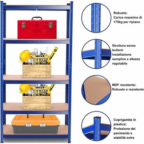 Scaffale con 5 livelli, mobile resistente con 5 mensole, capacita di ...