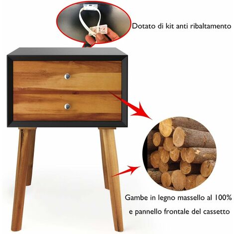 Comodino con 2 Cassetti in Stile Rustico, Tavolino Divano in Legno ...