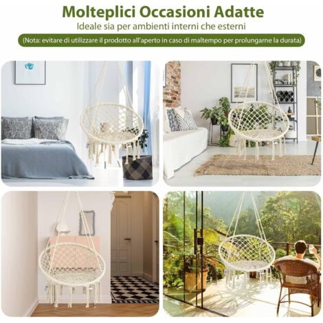 COSTWAY Sedia a Dondolo in Macramè, Sedia Amaca con Luci a LED, Corda ...