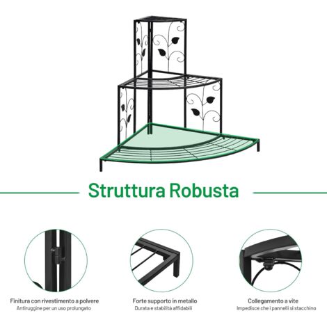 COSTWAY Scaffale Porta Fiori 3 Ripiani in Metallo, Porta Piante e Vasi ...