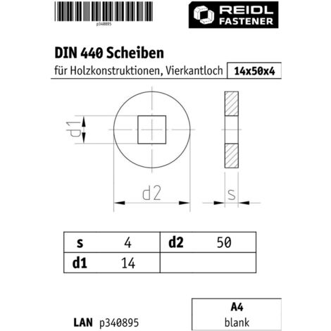 Reidl DIN 440 Scheiben 14 x 50 x 4, für Holzkonstruktionen, Form V ...