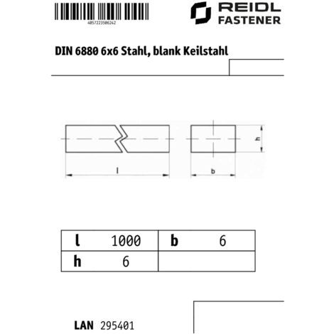 Reidl DIN 6880 6x6 Stahl, blank, Keilstahl