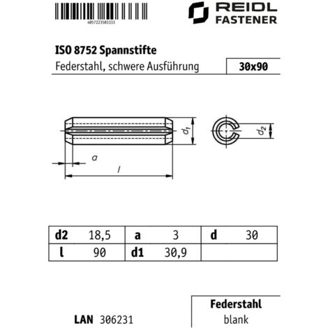 Reidl ISO 8752 Spannhühlsen/Spannstifte 30x90 Federstahl blank, schwere ...
