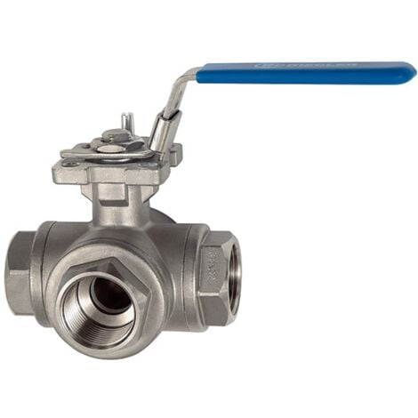 Riegler 3-Wege-Kugelhahn, T-Bohrung, Edelstahl 1.4408, G 1, DN 25, Art.Nr. 11082 E-ES