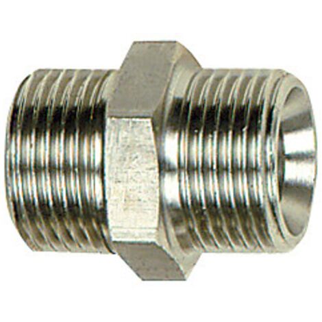 Riegler Doppelgewindenippel, G 1/8 a., G 3/8 a., SW 19, Edelstahl 1.4571