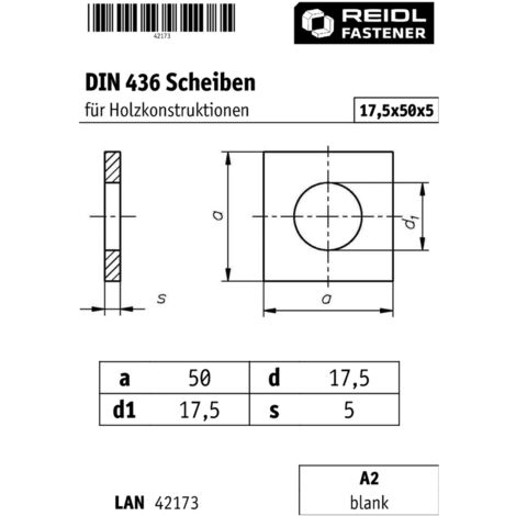 Reidl DIN 436 Scheiben 17,5 x 50 x 5, für Holzkonstruktionen, Vierkant ...