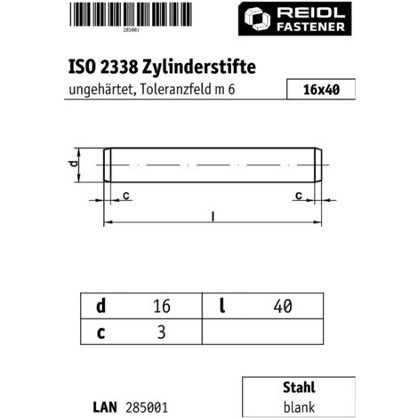 Reidl ISO 2338 Zylinderstifte ungehärtet 16x40, Stahl blank ...
