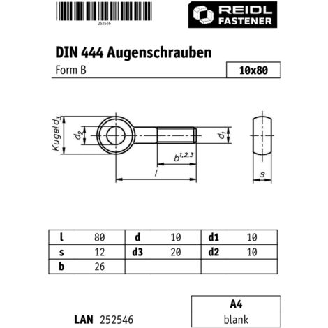 Reidl DIN 444 Augenschrauben Form B, M 10 x 80 A4 blank