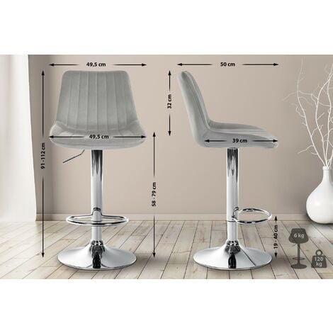 Barhocker Toni Samt grau chrom