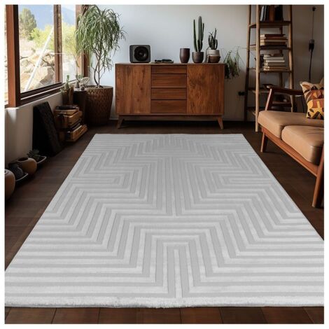 Tapis effet 3D graphique design rectangle Cernan Argenté 120x170