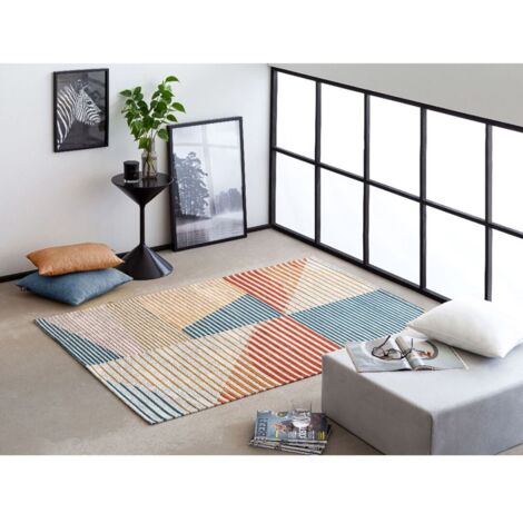 Tapis coloré design graphique rayé plat Malev Multicolore 140x200