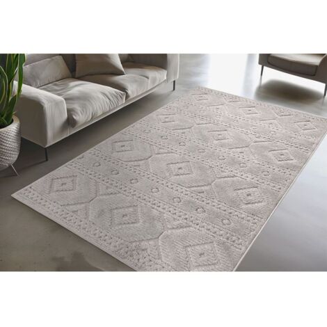 Tapis ethnique effet 3D berbère extérieur et intérieur Fatouh Argenté 80x150