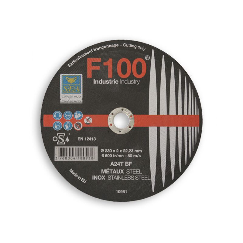 Disque à tronçonner acier 230X2X22.23mm métaux F100 SEA
