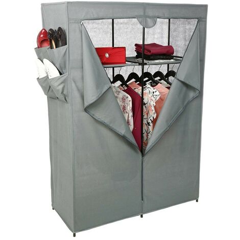 Armoire 2 penderies 2 étagères avec poches gris