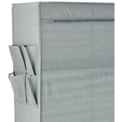 Armoire 2 penderies 2 étagères avec poches gris