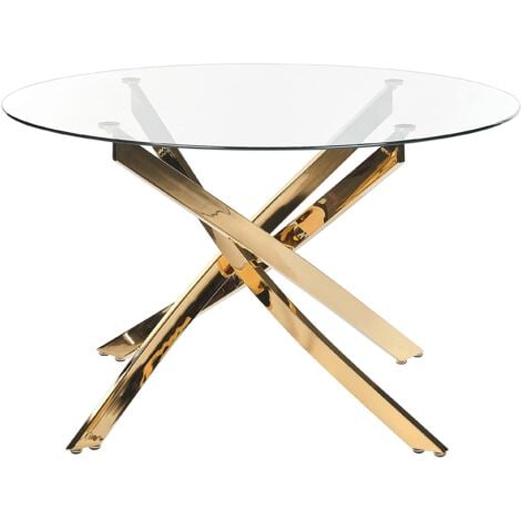 Table de Repas Ronde Plateau en Verre Trempé et Pieds Dorés 120 cm Maramo