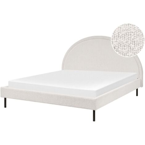 Lit Double Tissu Bouclé Blanc 160 x 200 cm à Tête de Lit Ronde Glamour ...