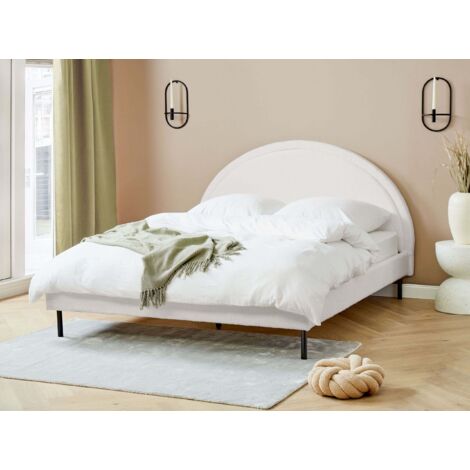 Lit Double Tissu Bouclé Blanc 160 x 200 cm à Tête de Lit Ronde Glamour ...