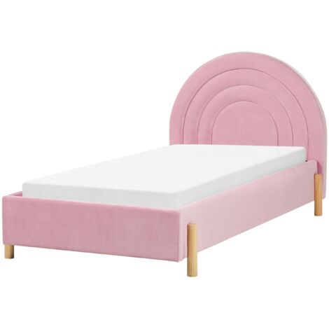 Lit Simple Rose en Velours 90 x 200 cm avec Tête de Lit Ronde Style ...