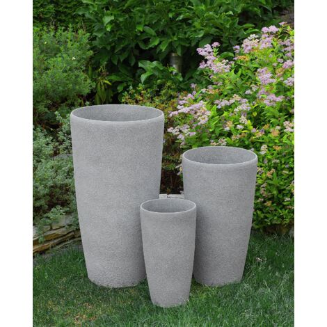 Vase Cache-Pot Beige Clair Rond 23 x 23 x 42 cm en Pierre et Polyrésine ...