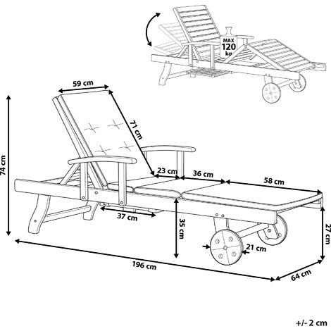 Transat de Jardin Inclinable à Roues en Bois d'Acacia Foncé et Coussin ...