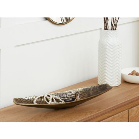 Coupelle Décorative de Table de Forme Allongée en Métal Martelé Vieux ...