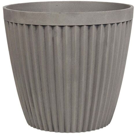 Cache-Pot Gris Taupe en Pierre et Polyrésine 36 cm Diamètre à Rayures ...