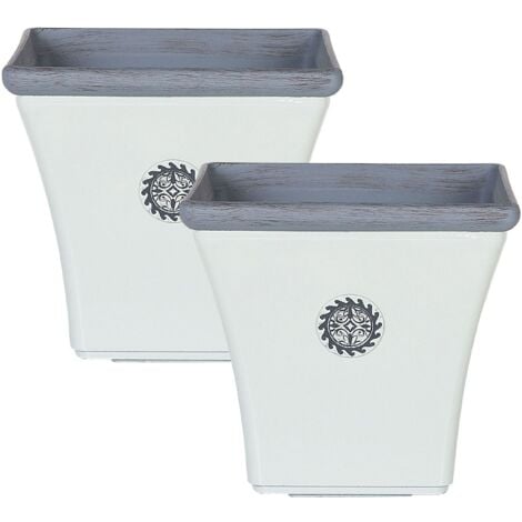 Lot de 2 Cache-Pots Blancs en Fibre d'Argile et Verre Carrés ...