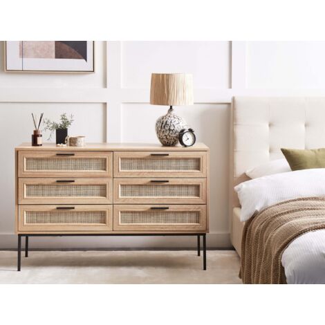 Commode 6 Tiroirs en Rotin Façade en Osier Pieds en Métal Meubles de ...