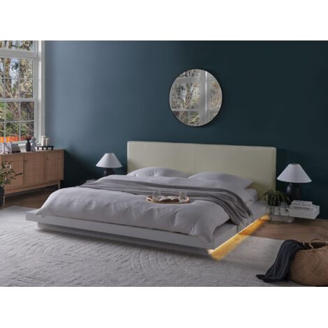 Lit Double Moderne en MDF avec Tables de Chevet LED 180 x 200 cm Cadre ...