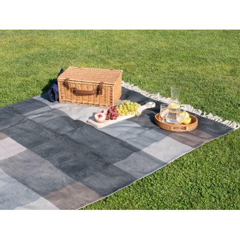 Couverture de Pique-Nique 150 x 200 cm avec Sangle à Carreaux Gris Lunda