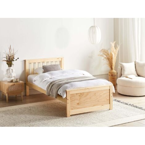 Lit Simple Minimaliste en Bois de Pin MDF 90 x 200 cm Marron Clair Olendon