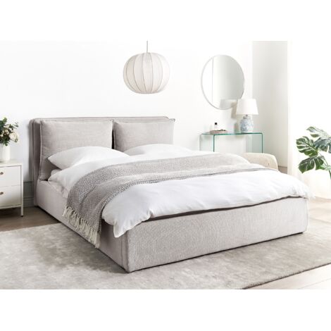Lit Double Moderne en Tissu 160 x 200 cm avec Rangement Gris Clair Bajonna
