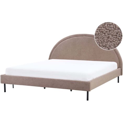 Lit Double à Tête de Lit Ronde Glamour 180 x 200 cm Tissu Bouclé Taupe ...