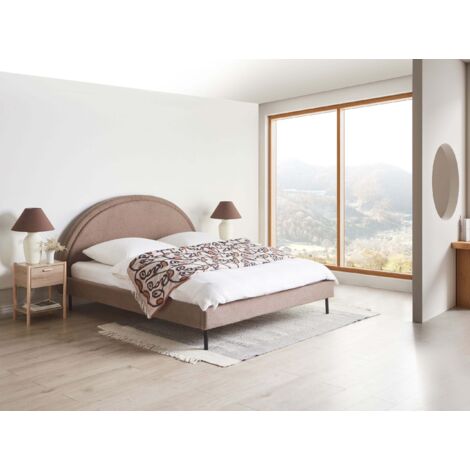 Lit Double à Tête de Lit Ronde Glamour 180 x 200 cm Tissu Bouclé Taupe ...