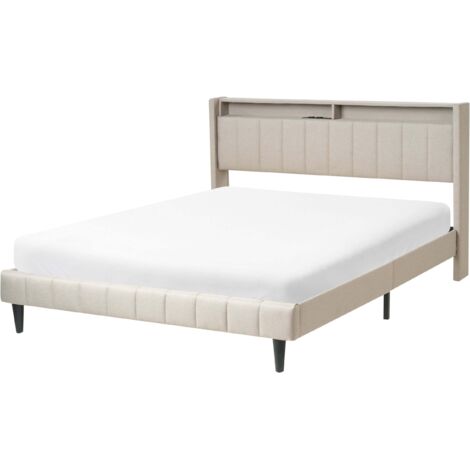 Lit Moderne en Tissu 160 x 200 cm avec Tête de Lit de Rangement ...